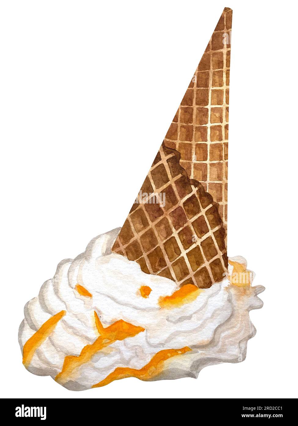 watercolor hand-painted ice cream cone and balls cup frozen gelato of ...