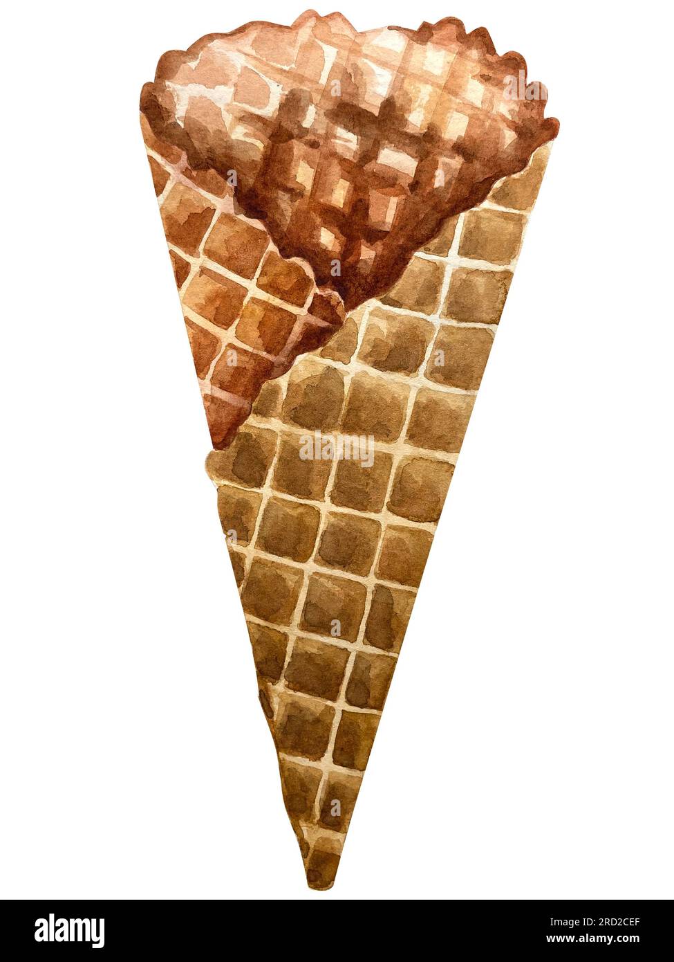 watercolor hand-painted ice cream cone and balls cup frozen gelato of ...