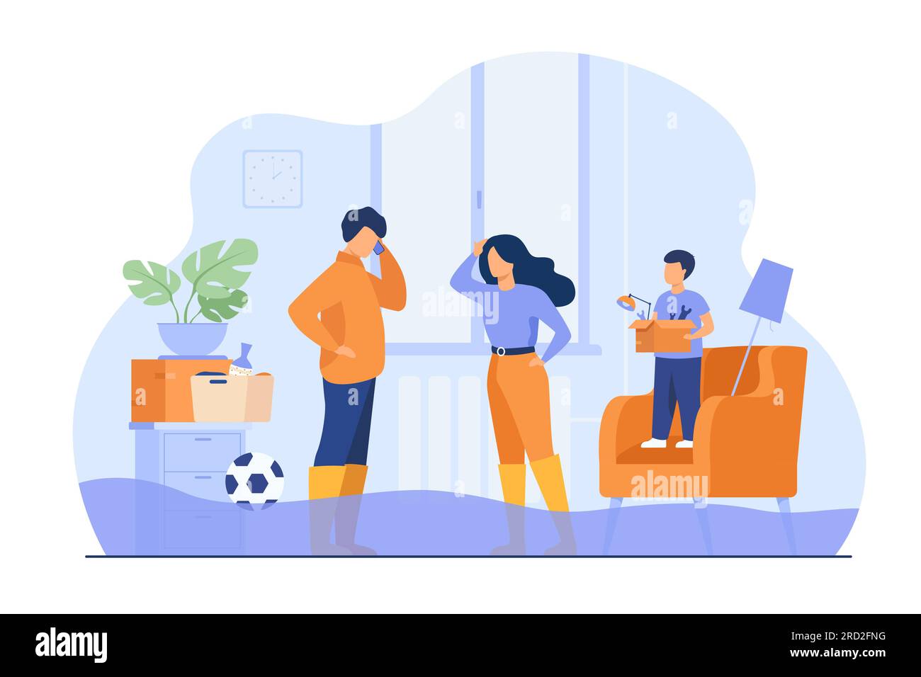 Family couple walking ankle deep in water at home Stock Vector Image ...