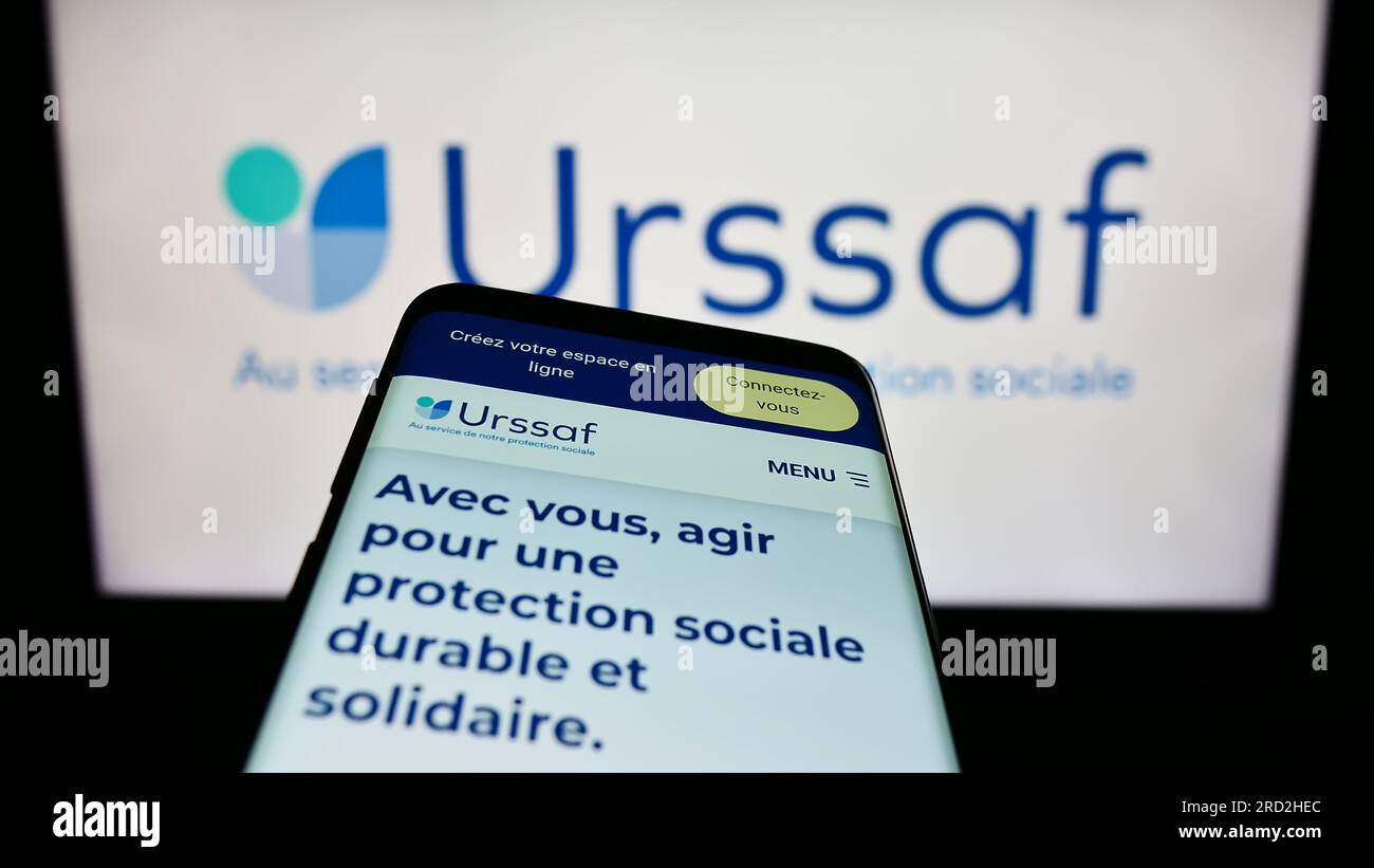 Mobile phone with website of French social security organization URSSAF ...