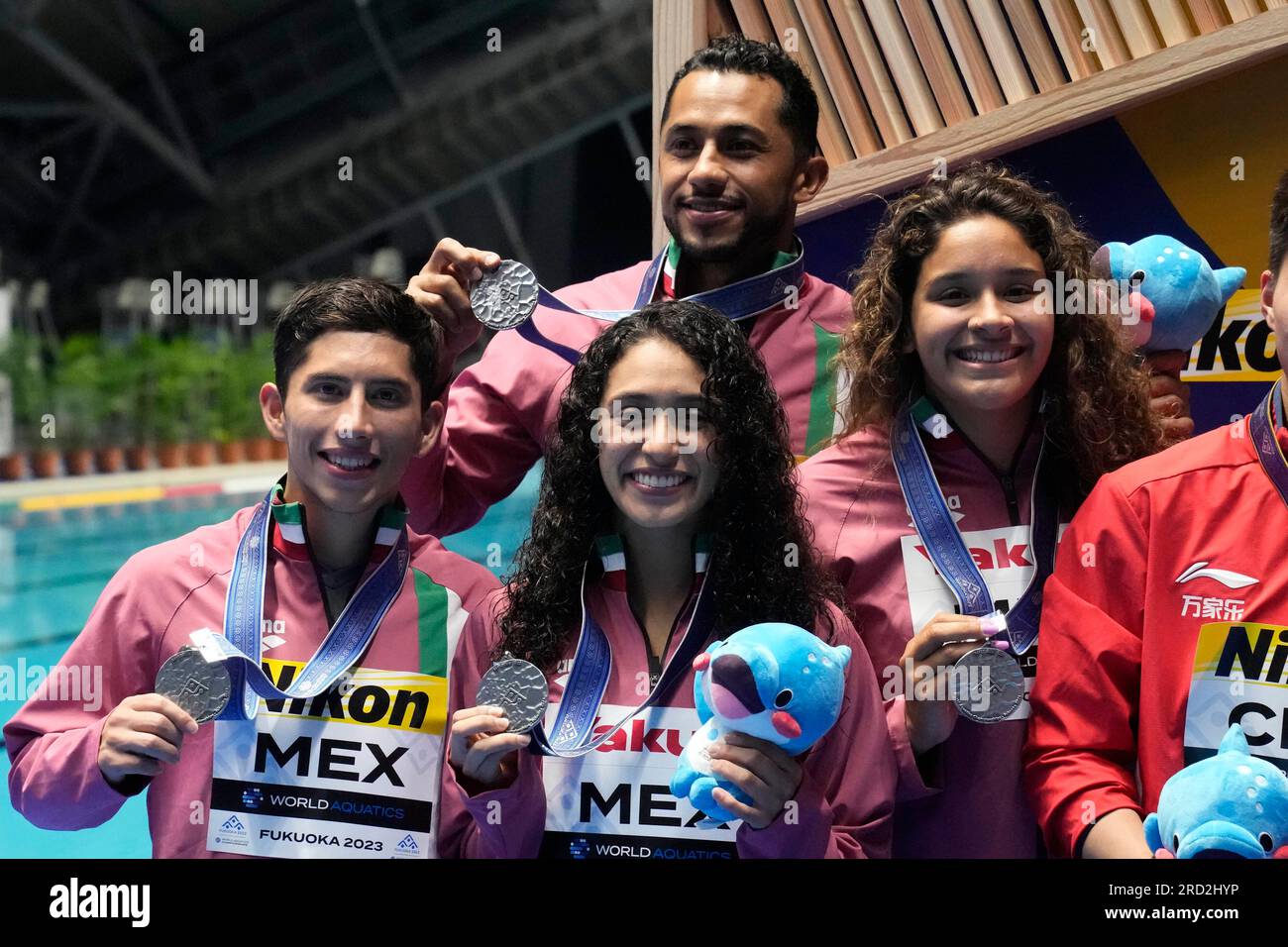 Team Mexico celebrates with their silver medals during the podium ...