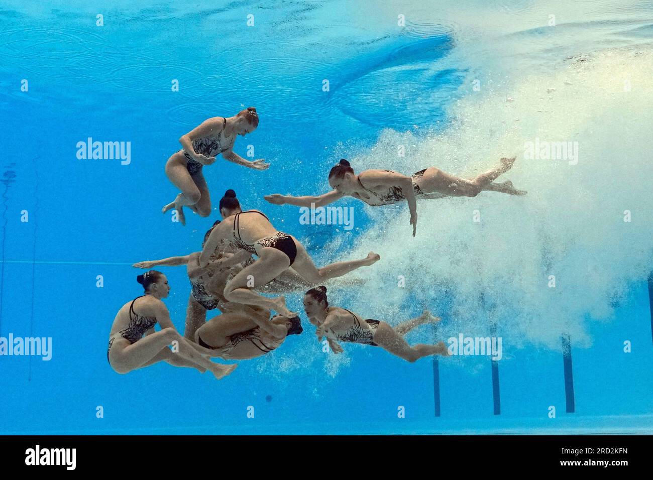 Ukraine team competes in the team technical final of artistic swimming ...