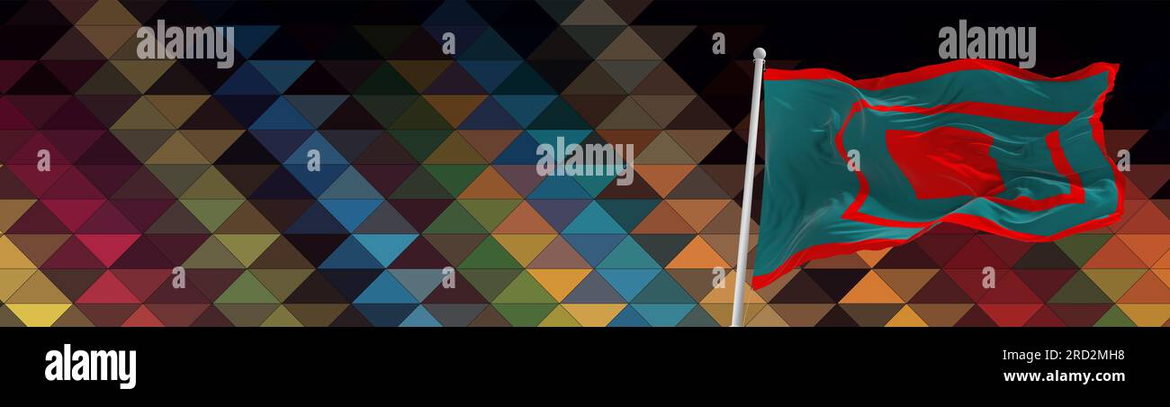 official flag of Dervish waving at colorful background, panoramic view ...