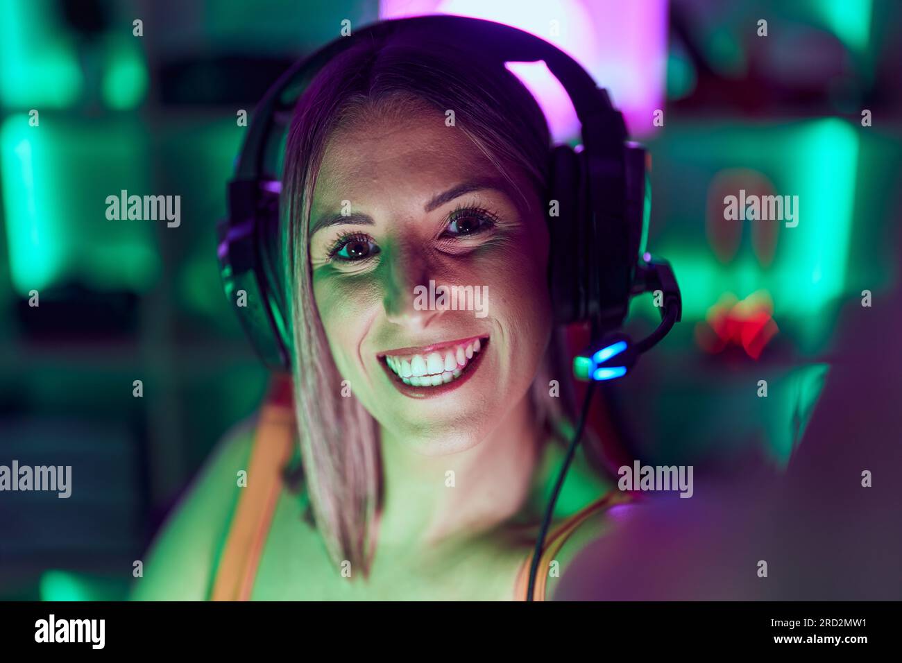 Young beautiful hispanic woman streamer smiling confident make selfie ...