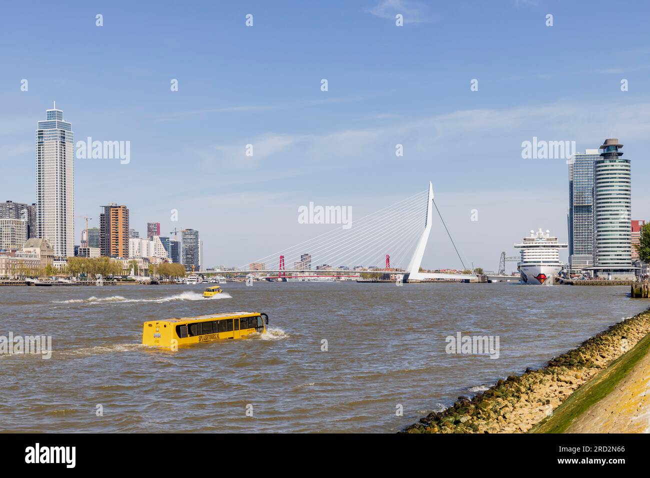 Rotterdam, the Netherlands - 2022-04-21: Amphibious bus floating in the ...