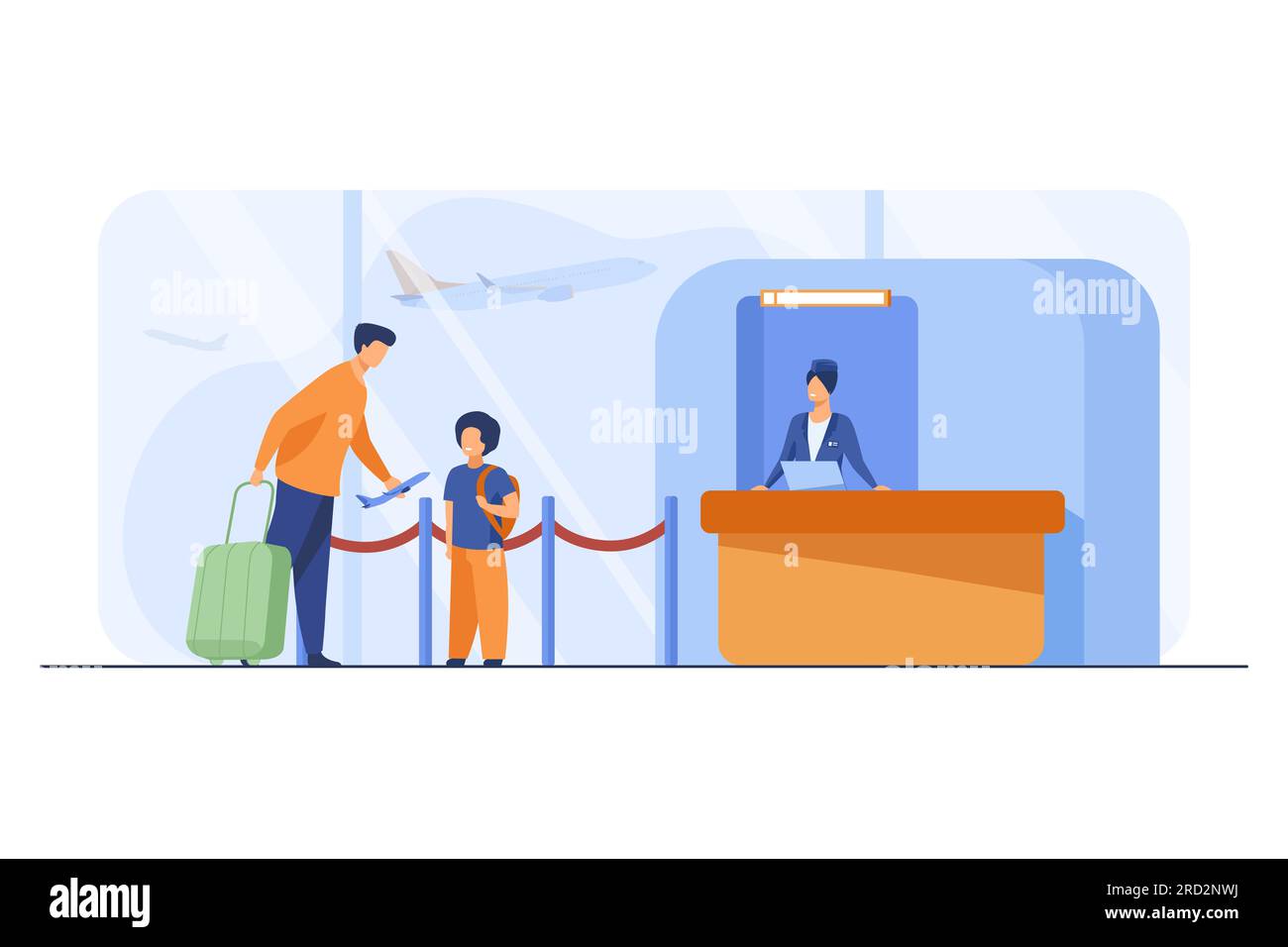 Dad and son standing at counter in airport Stock Vector Image & Art - Alamy