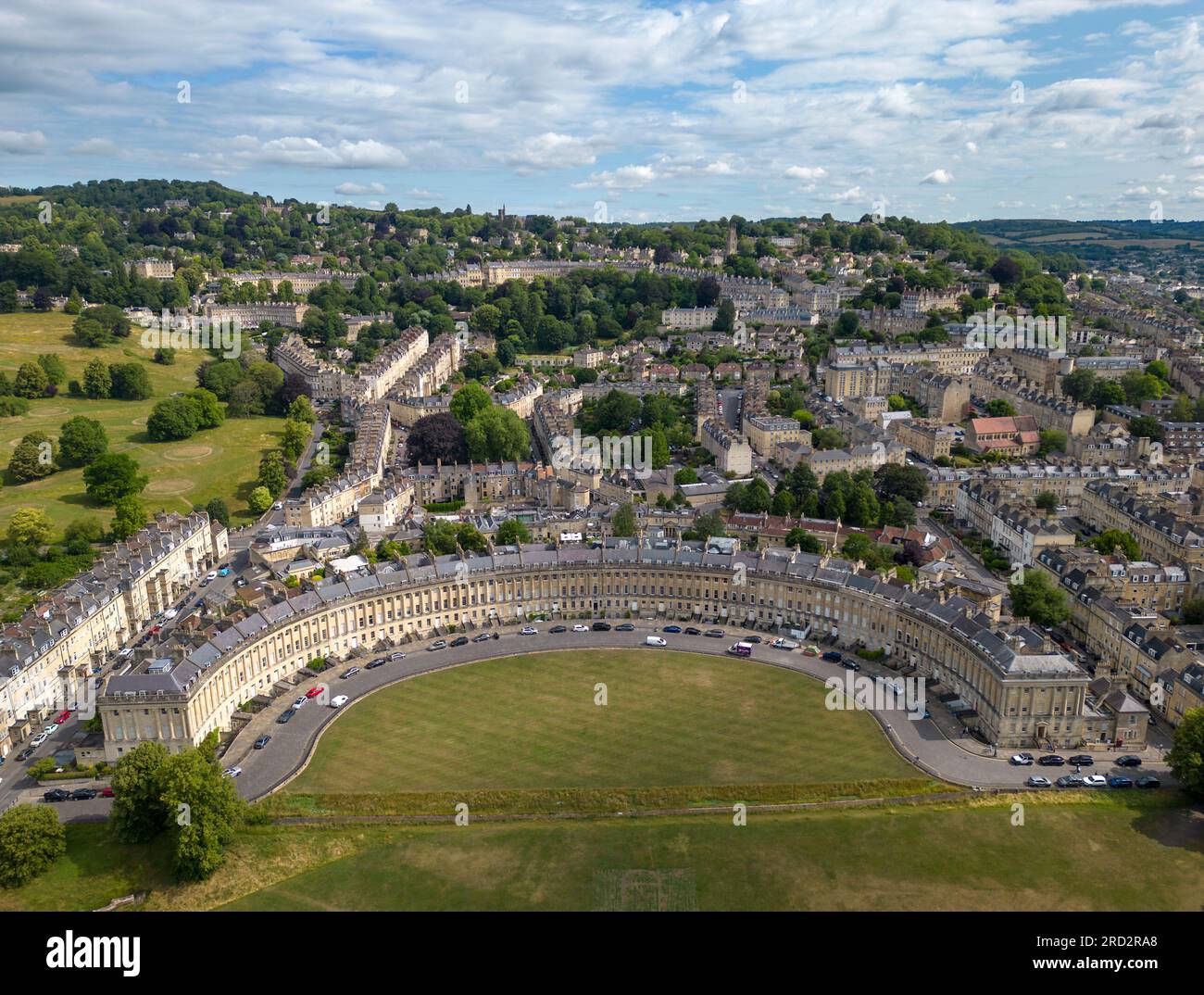 Aerial view, The Royal Crescent, city of Bath, Somerset, England Stock ...