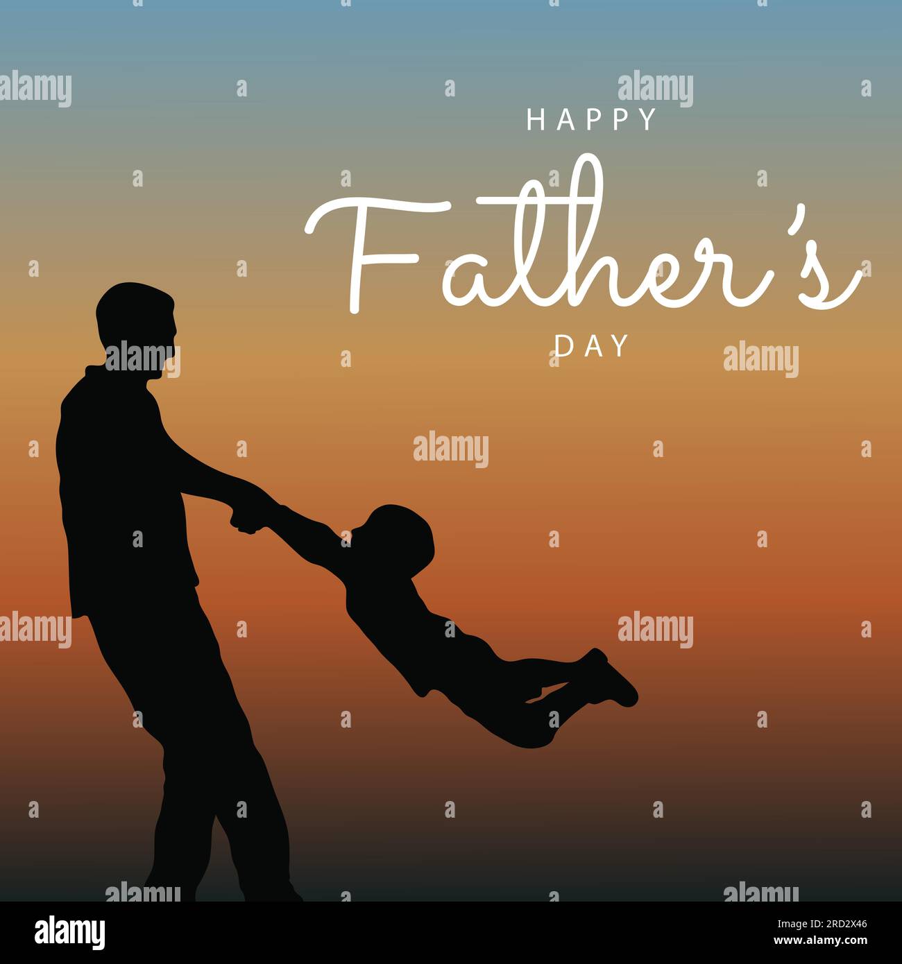 Happy father's day greetings. Silhouette of a father holding child ...