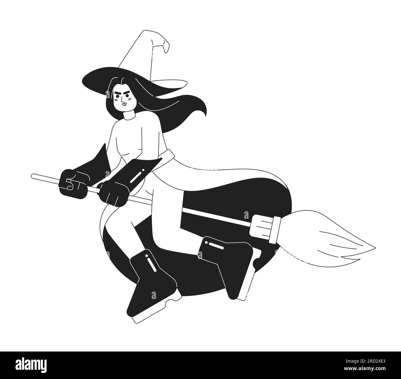 Evil witch on broom monochromatic flat vector character Stock Vector ...