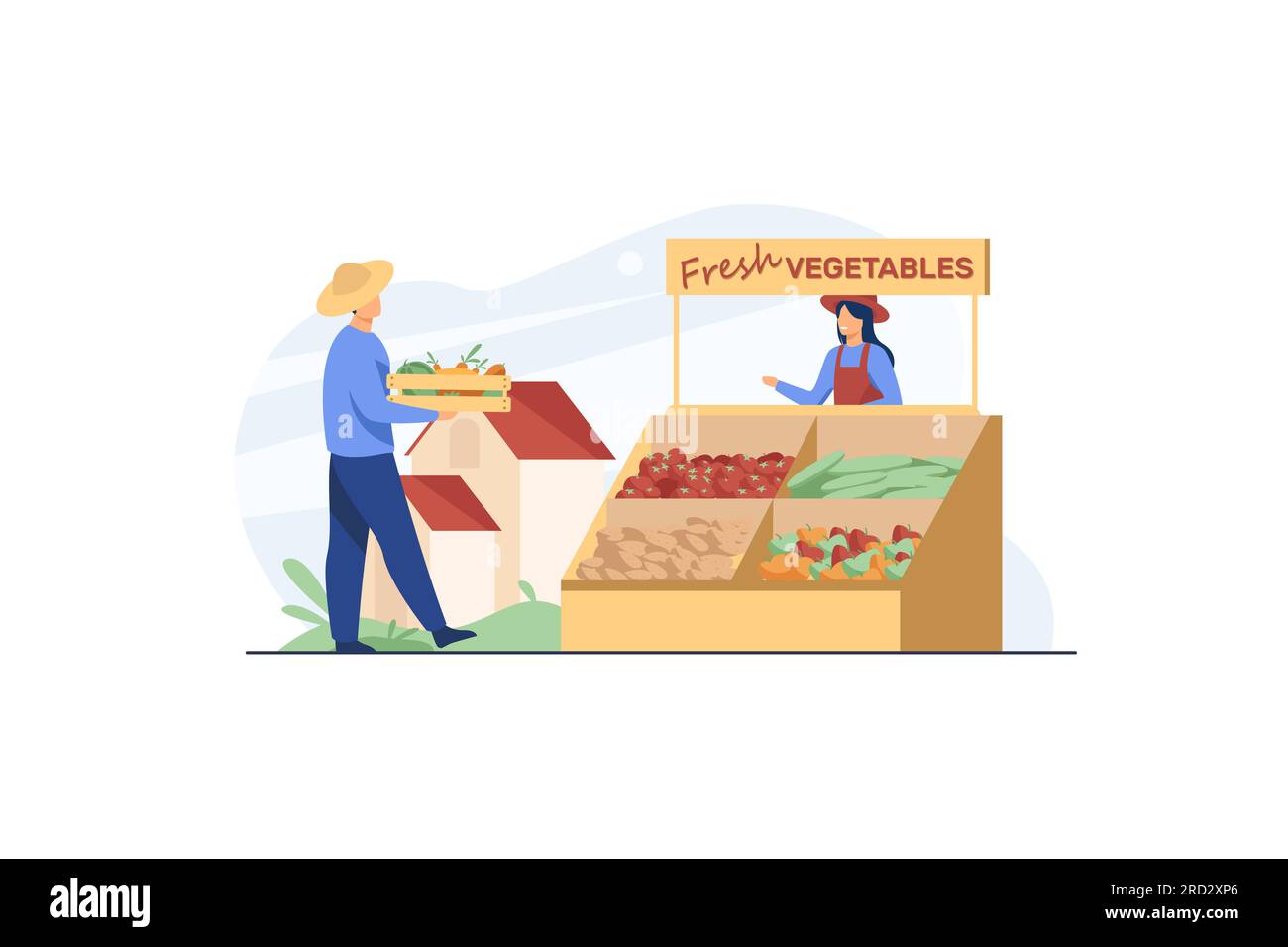 Happy farmers selling fresh vegetables Stock Vector Image & Art - Alamy