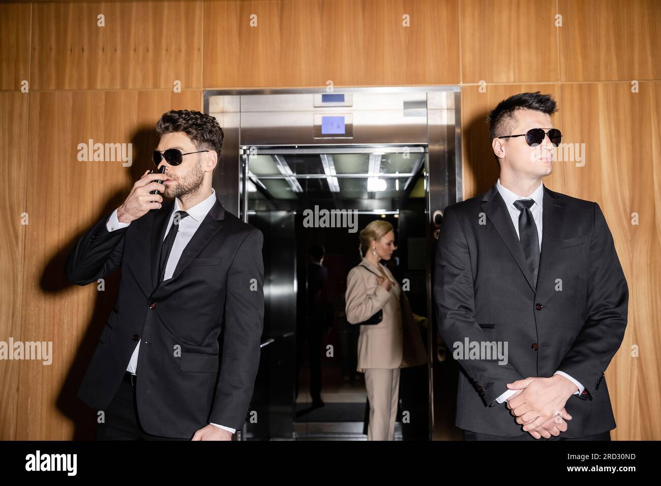 personal security and protection concept, blonde and successful woman ...