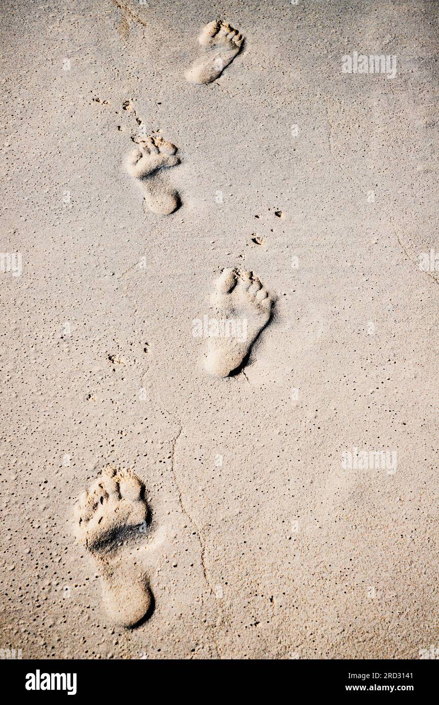 footsteps in golden sand texture summer fun Stock Photo - Alamy