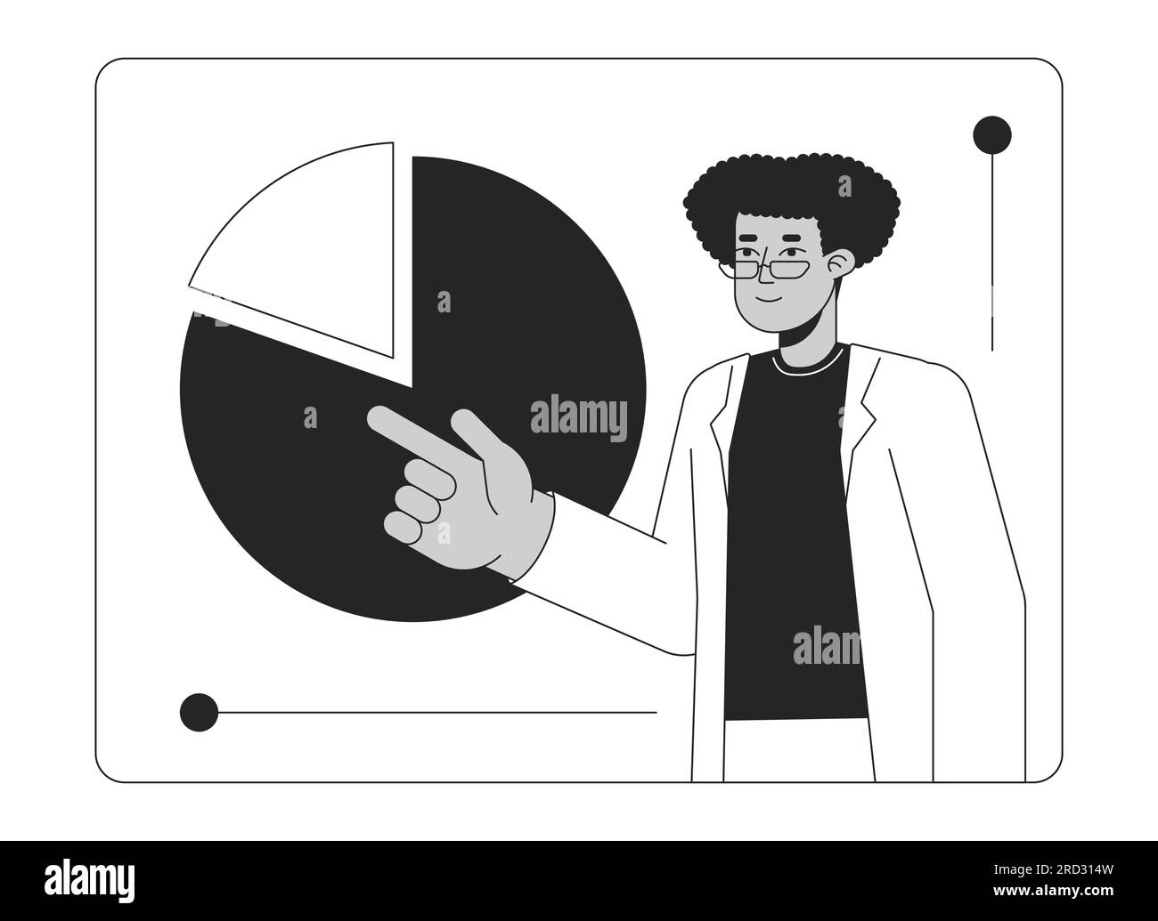 Eyeglasses latino man with pie chart bw concept vector spot ...