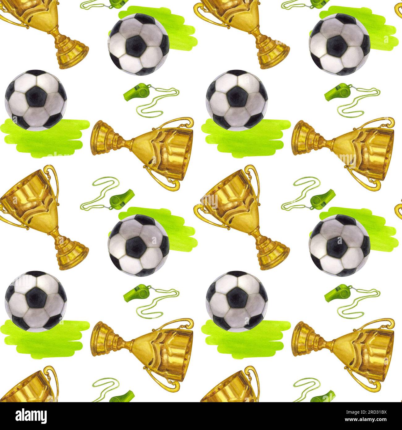 Seamless pattern golden winner cup trophy, soccer ball, whistle ...