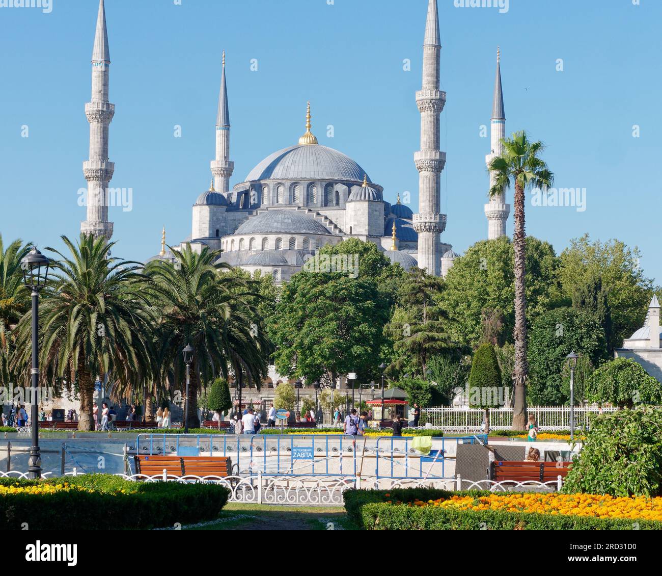 Sultanahmet Park and Sultan Ahmed Mosque aka Blue Mosque on a summers ...