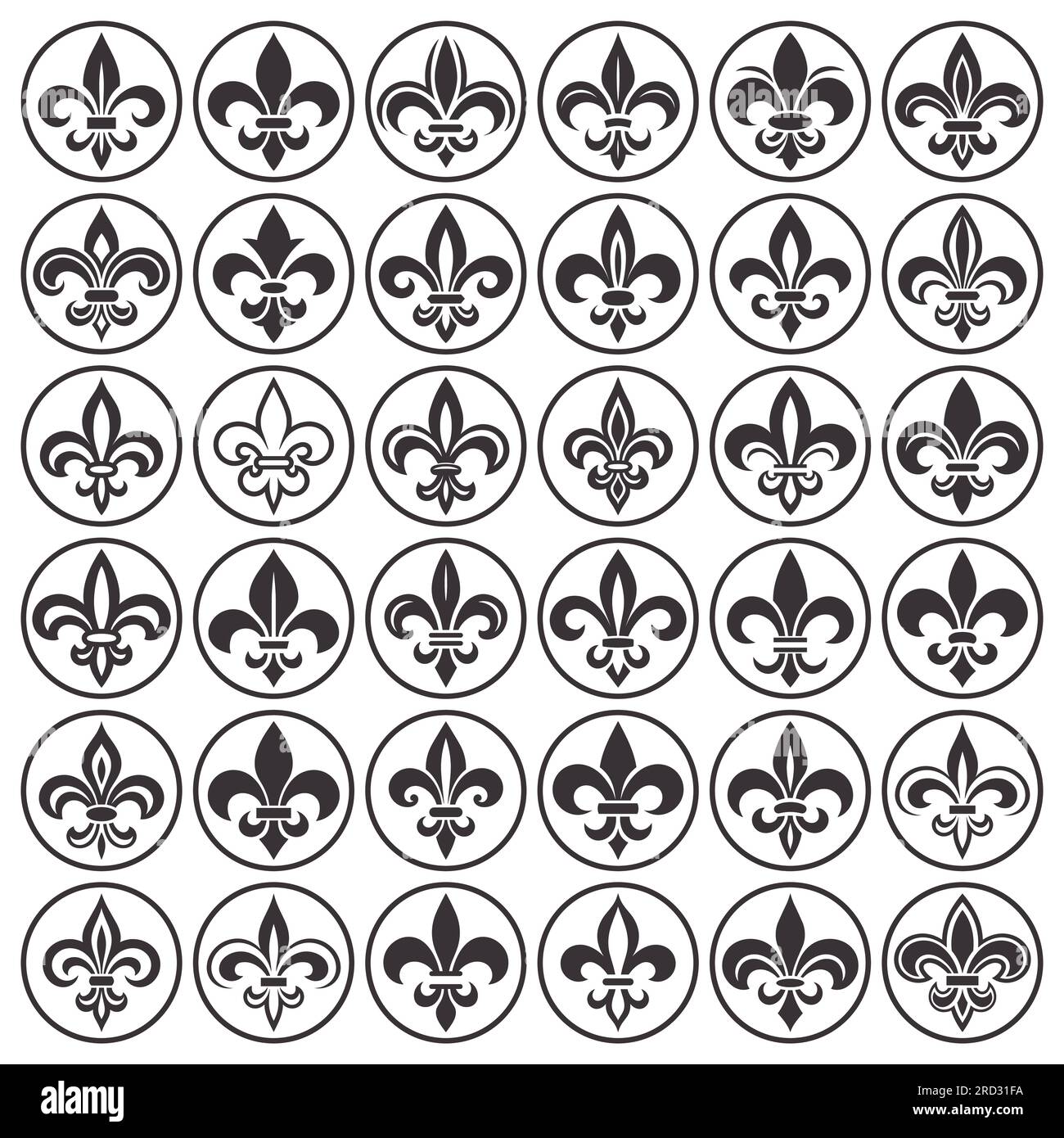 Vector Vintage White And Black Fleur De Lis Icon Set Isolated Heraldic