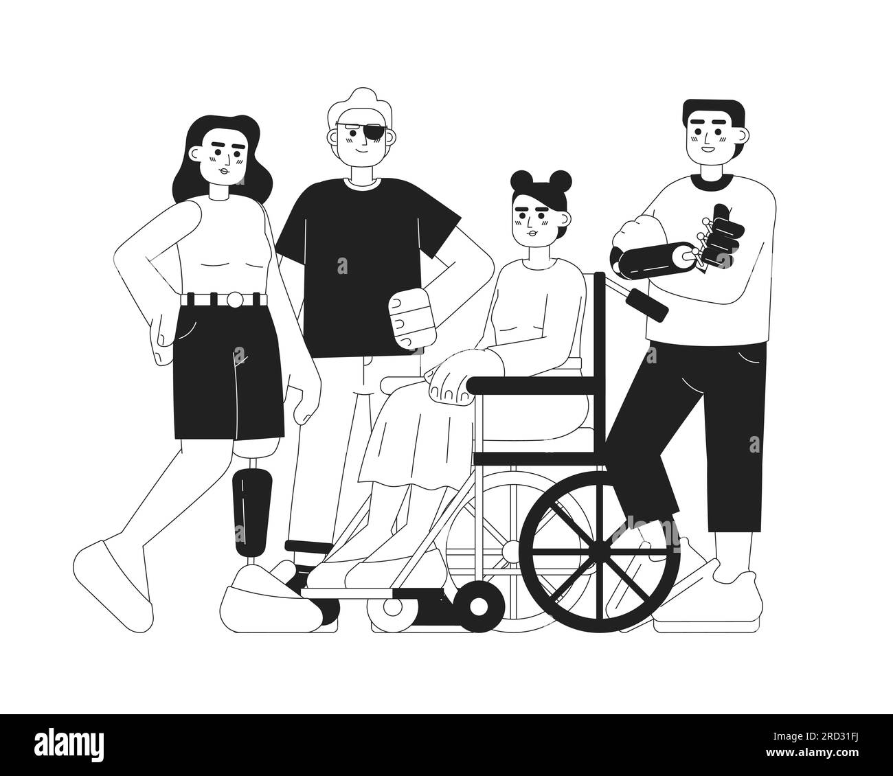 Self Confident With Disability Monochromatic Flat Vector Characters
