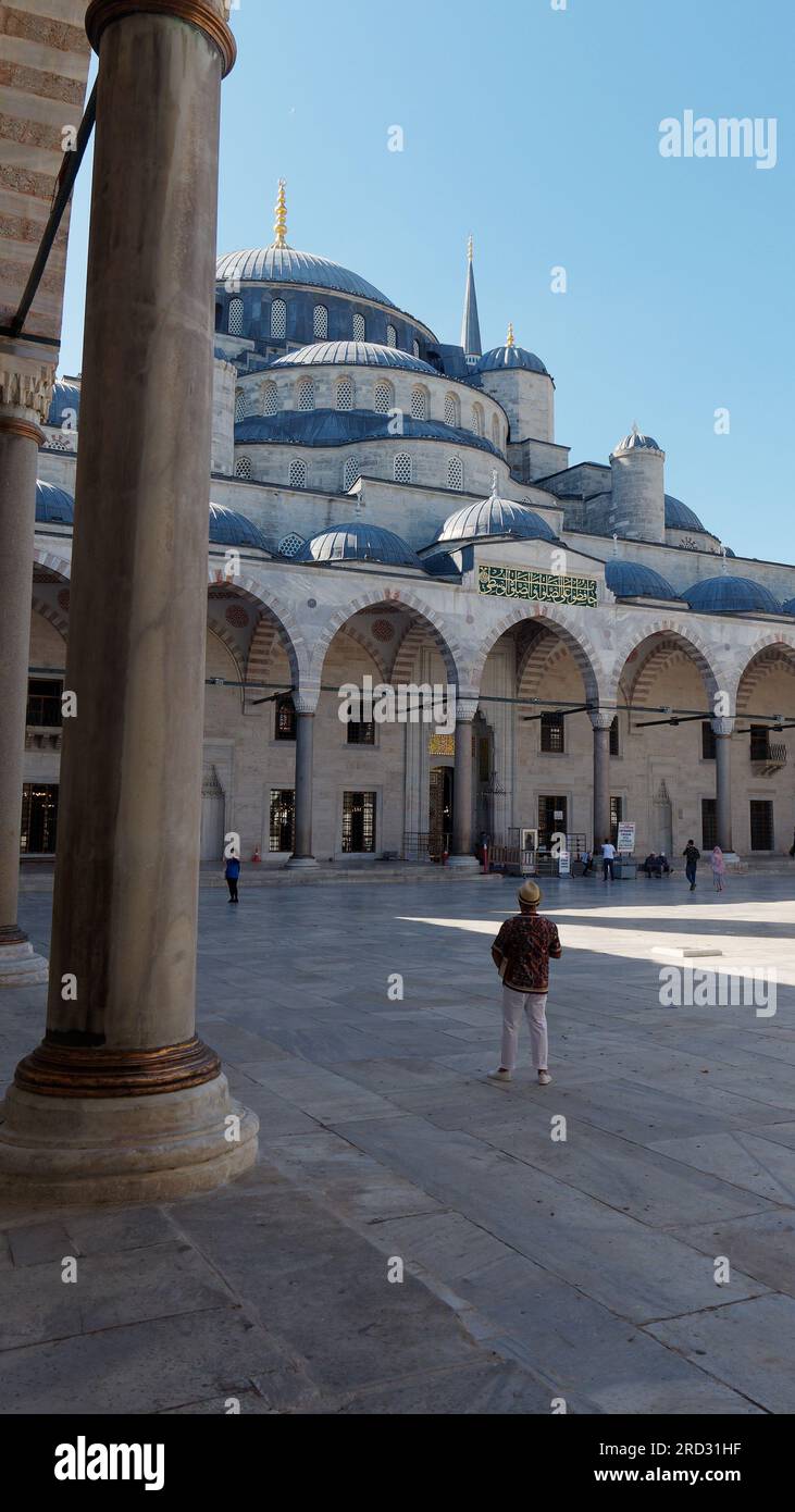 Visitors in the Sahn aka Courtyard of the Sultan Ahmed Mosque aka Blue ...