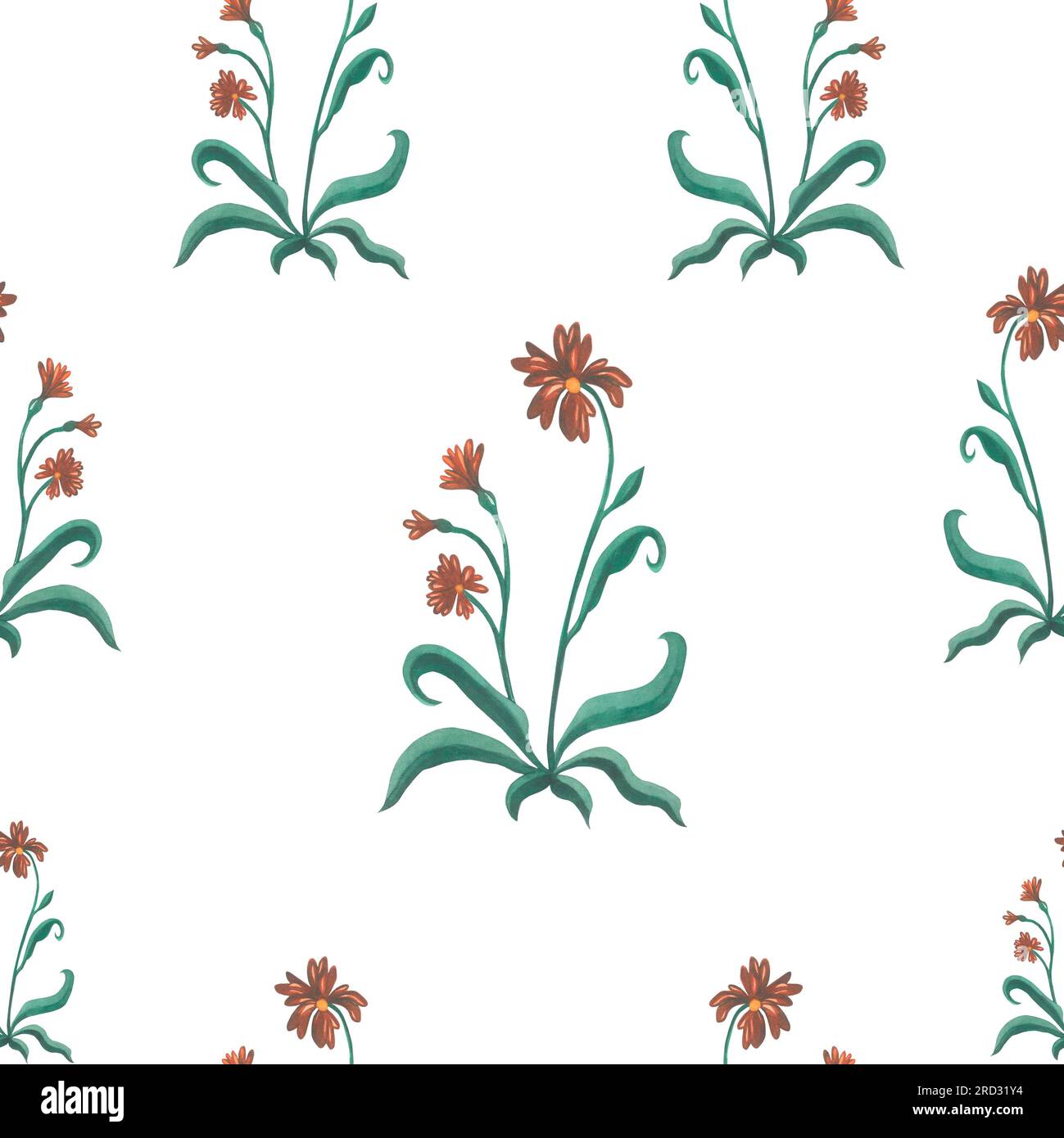 Watercolor illustration of flowers in medieval style. Seamless pattern ...