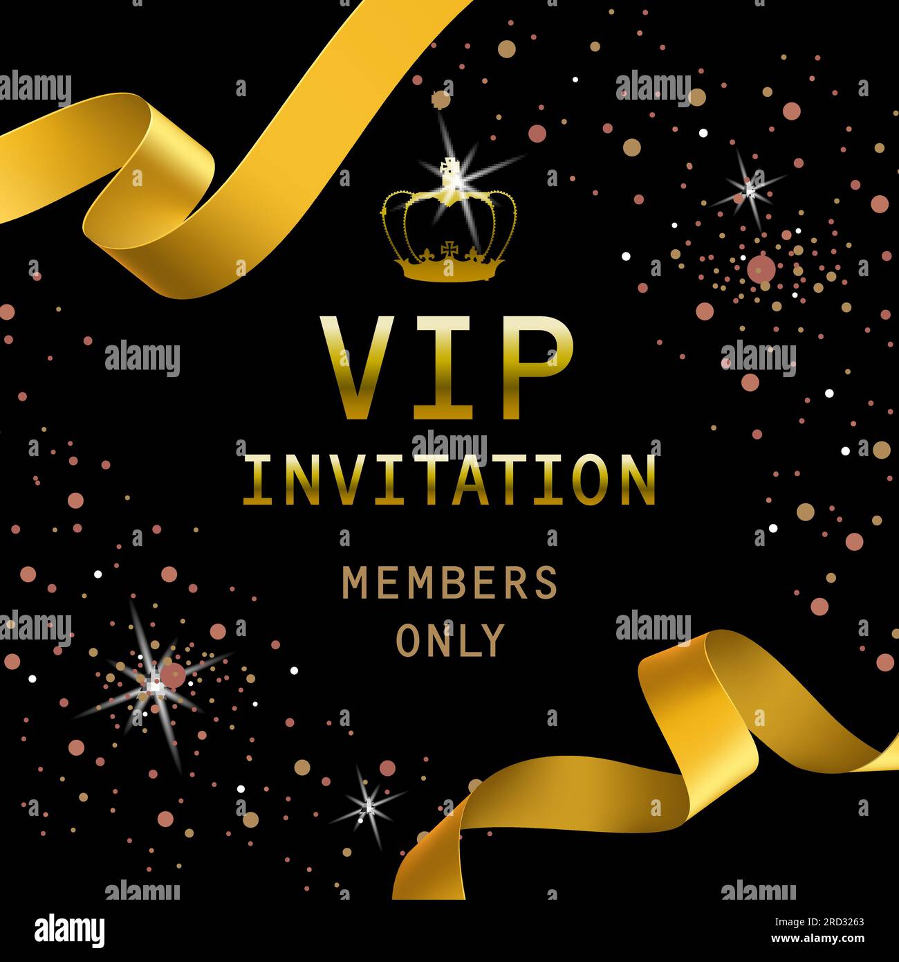 VIP invitation lettering with golden ribbons and crown Stock Vector ...