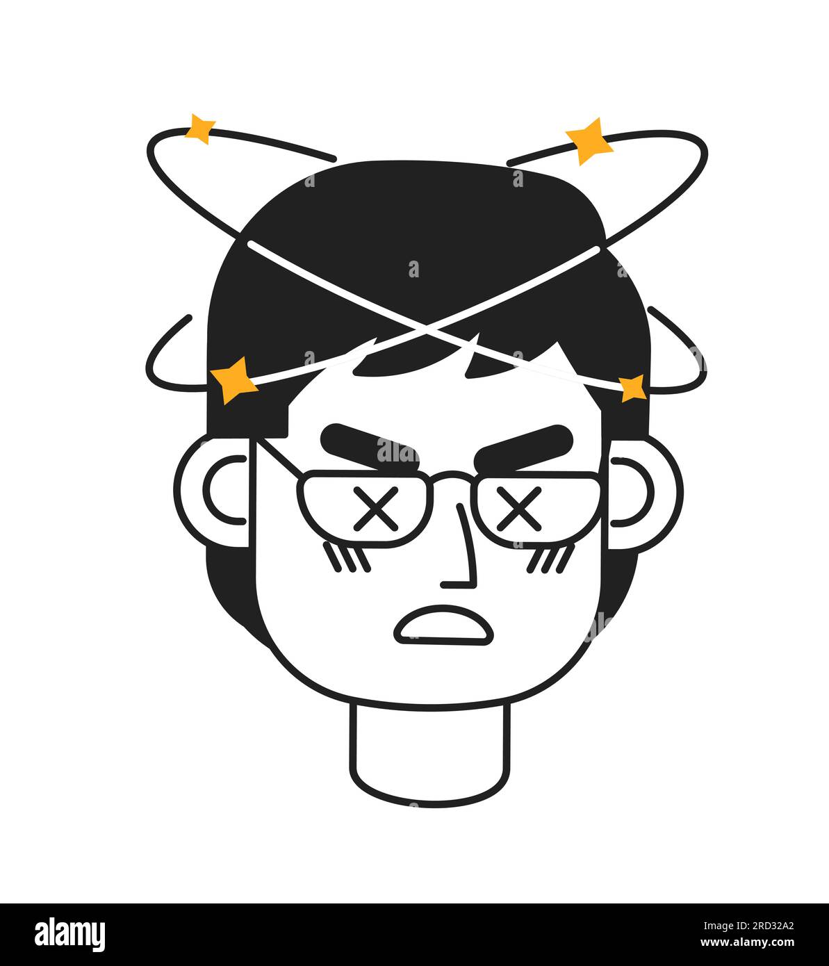 Asian eyeglasses man feeling dizzy monochrome flat linear character ...