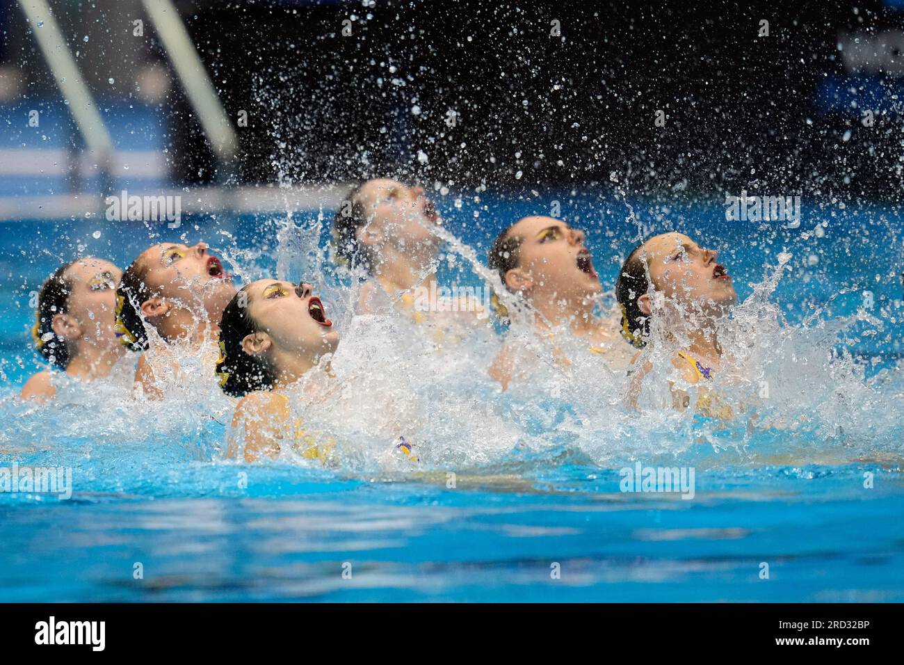 Spain team competes in the team technical final of artistic swimming at ...
