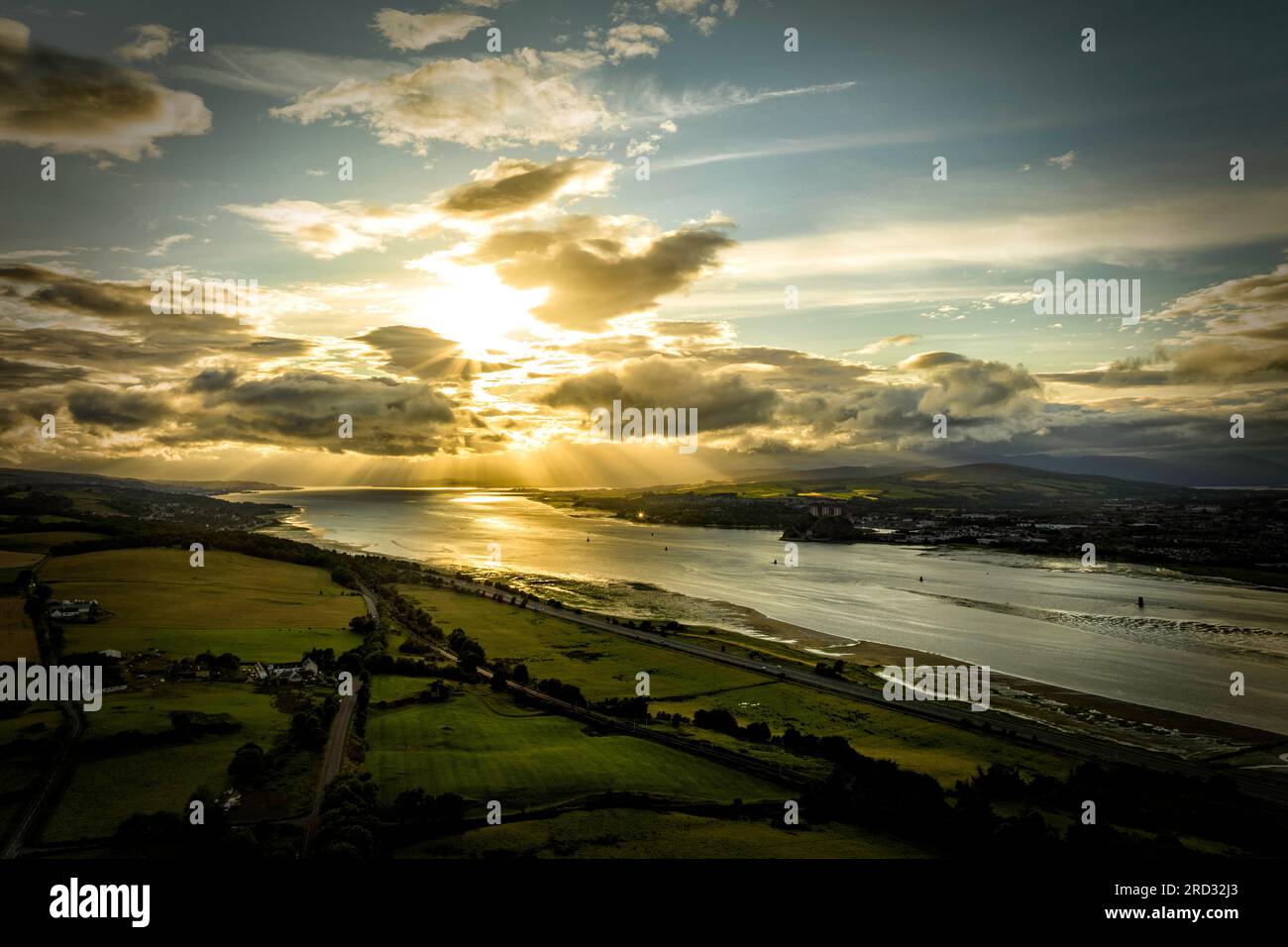 Looking west down the River Clyde from Langbank, Renfrewshire, Scotland ...