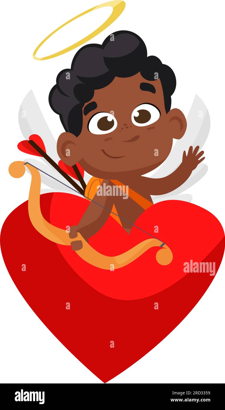Afro cupid sitting in red heart illustration Stock Vector Image & Art ...
