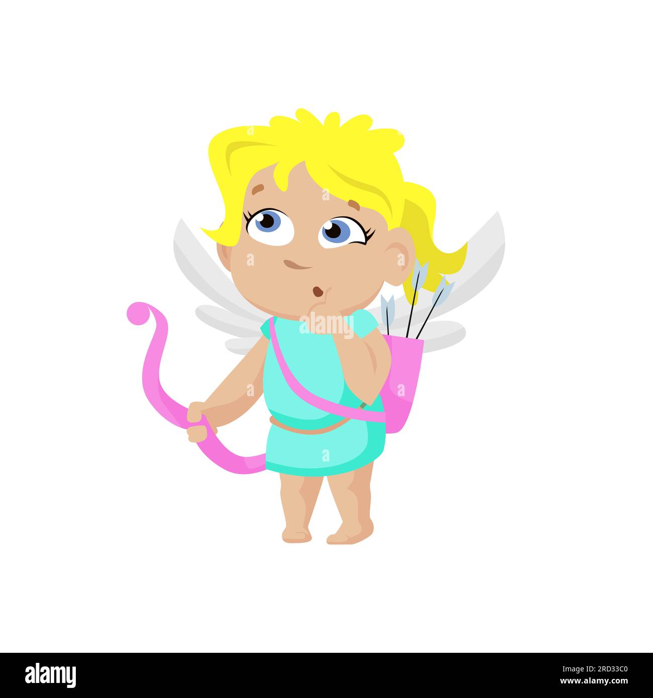 Cute female cupid with bow and arrow thinking Stock Vector Image & Art ...