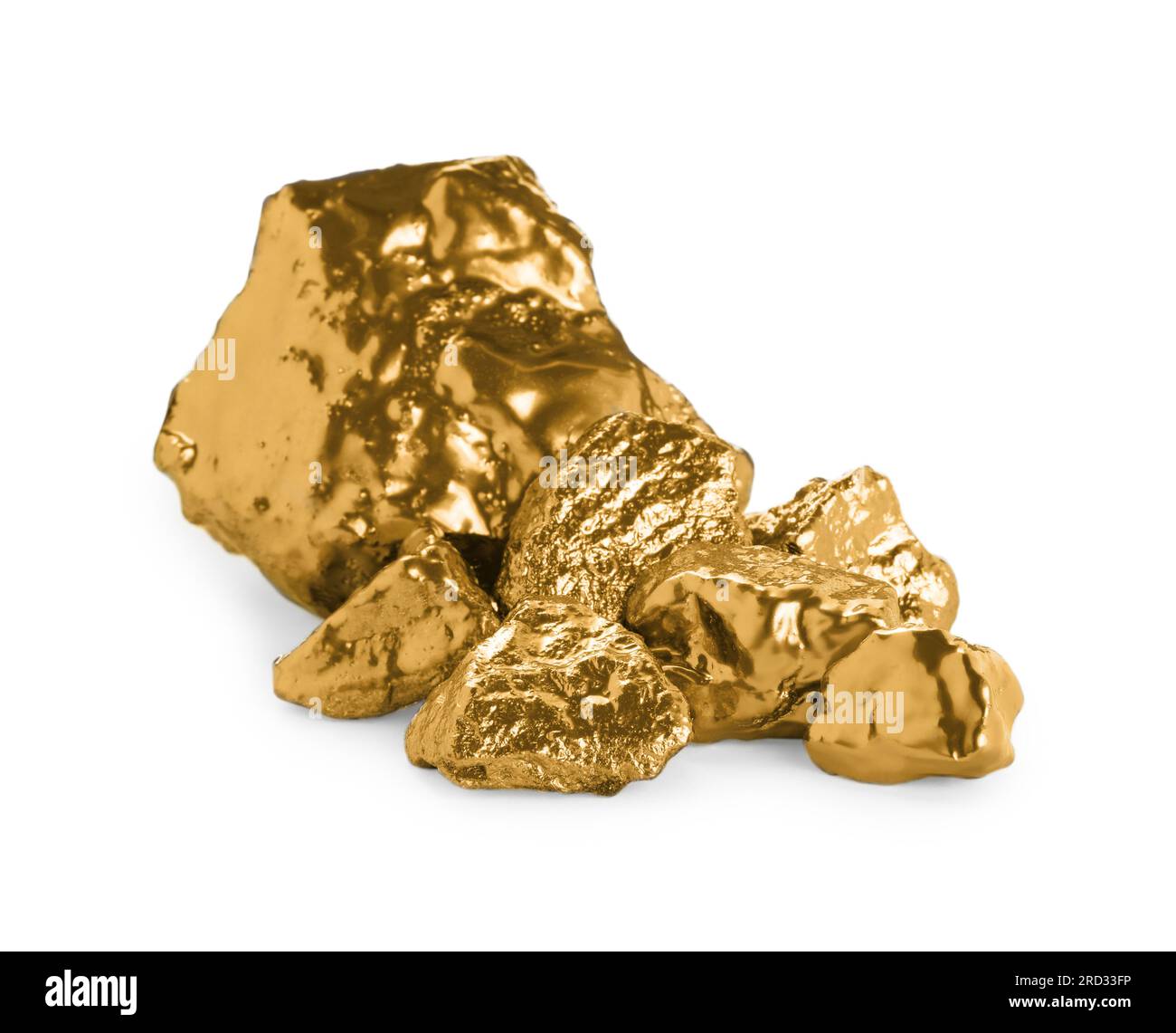 Pile of shiny gold nuggets on white background Stock Photo - Alamy