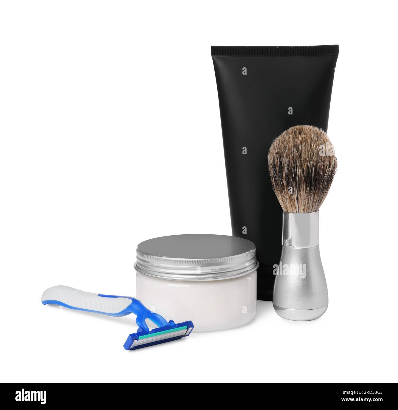 Different men`s shaving accessories on white background Stock Photo - Alamy