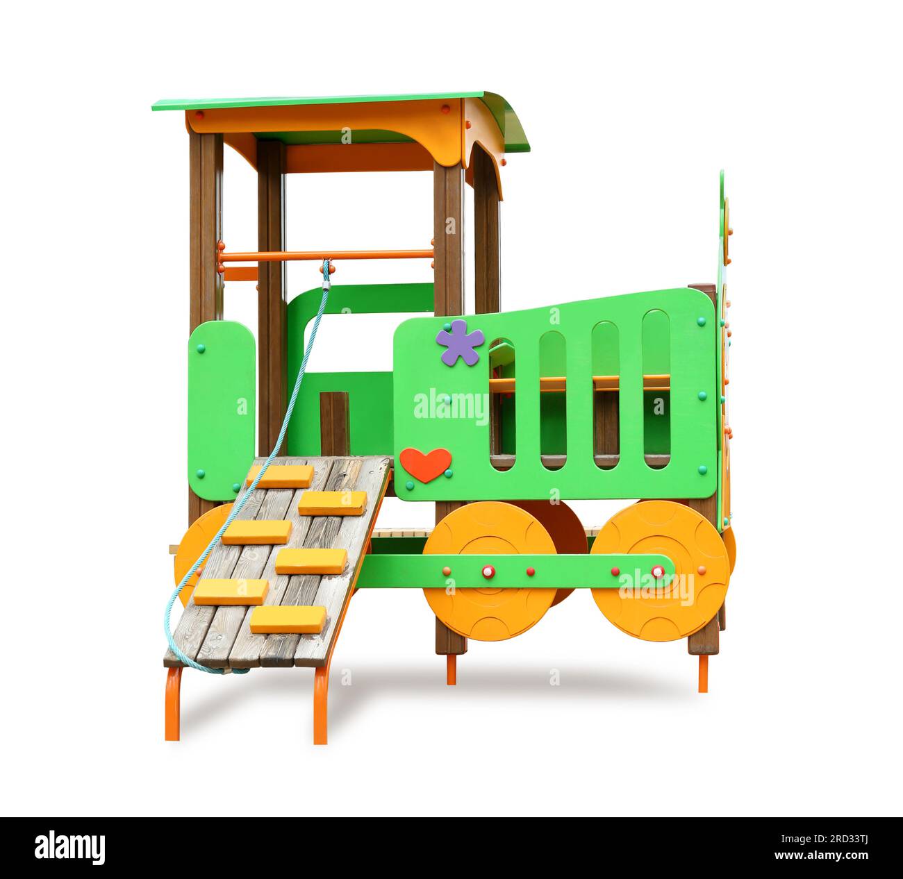 Colorful outdoor train playset isolated on white. Modern playground ...