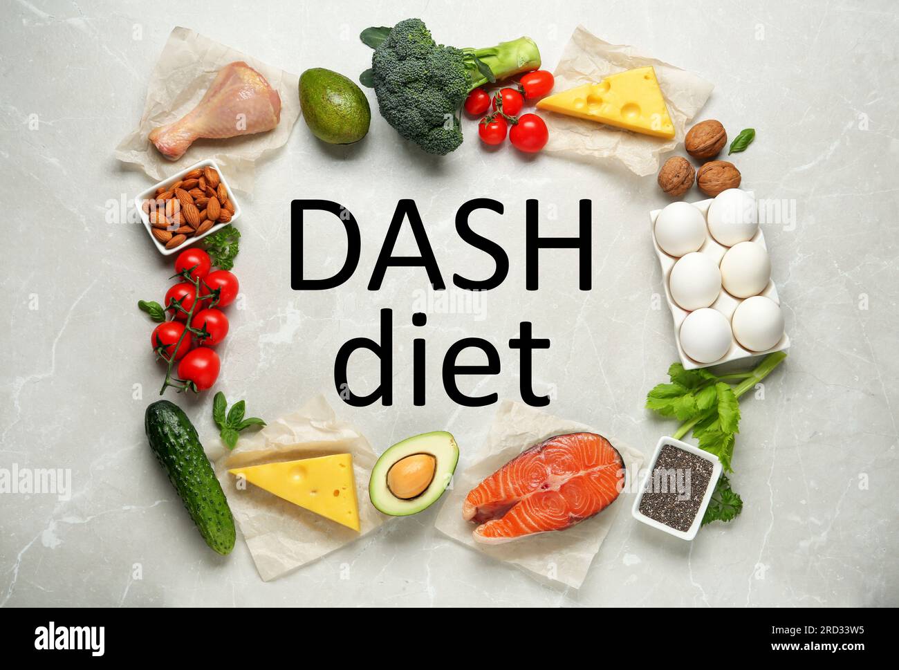 Dietary approaches to stop hypertension. Many different healthy food ...