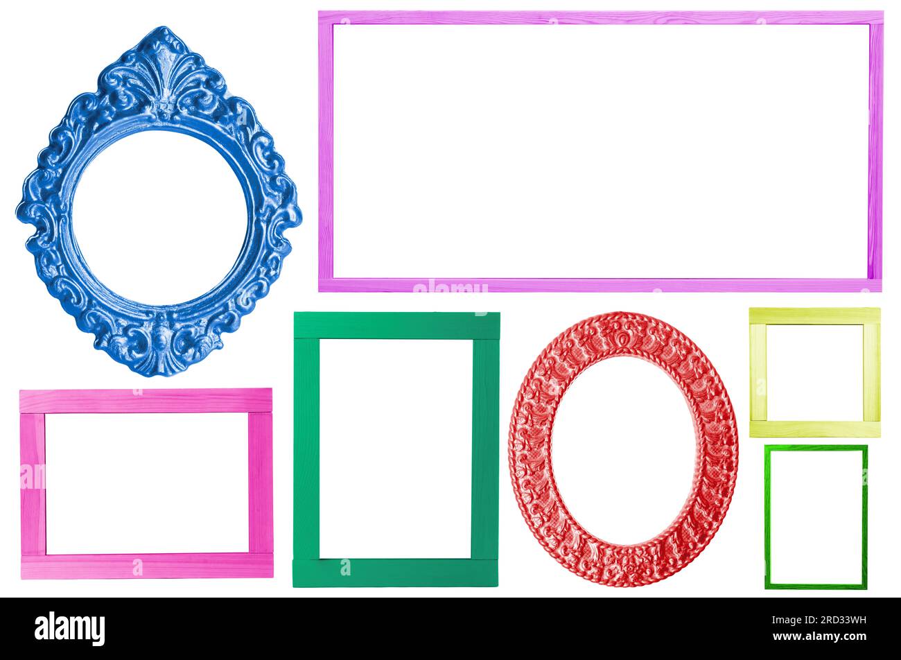 Collage with bright frames on white background Stock Photo - Alamy