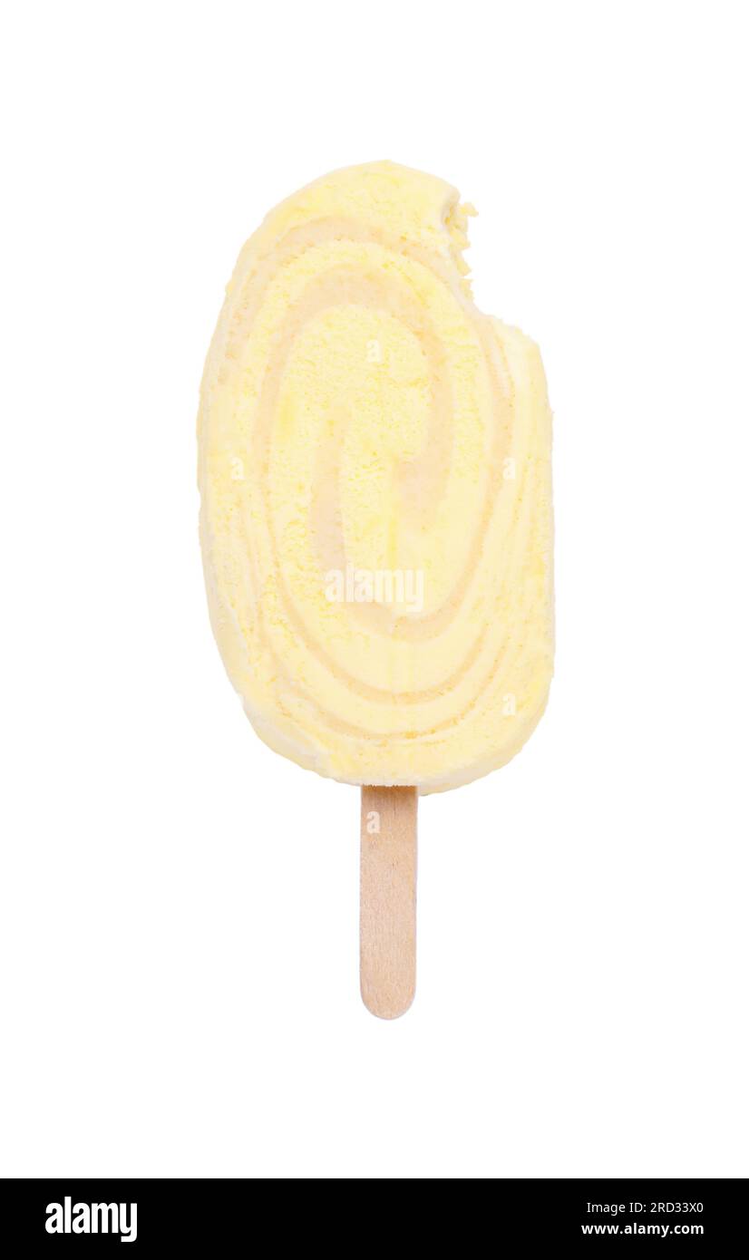 Delicious bitten ice cream bar isolated on white, top view Stock Photo ...