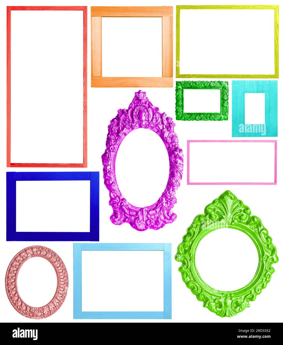 Collage with bright frames on white background Stock Photo - Alamy