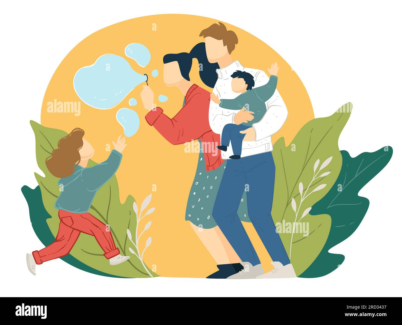 Family spending time together blowing soap bubbles vector Stock Vector ...