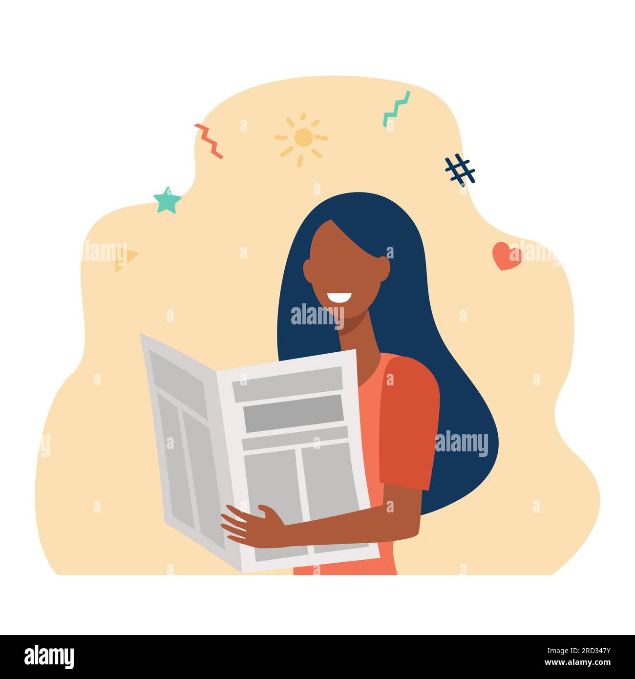 Happy African American woman reading newspaper Stock Vector Image & Art ...