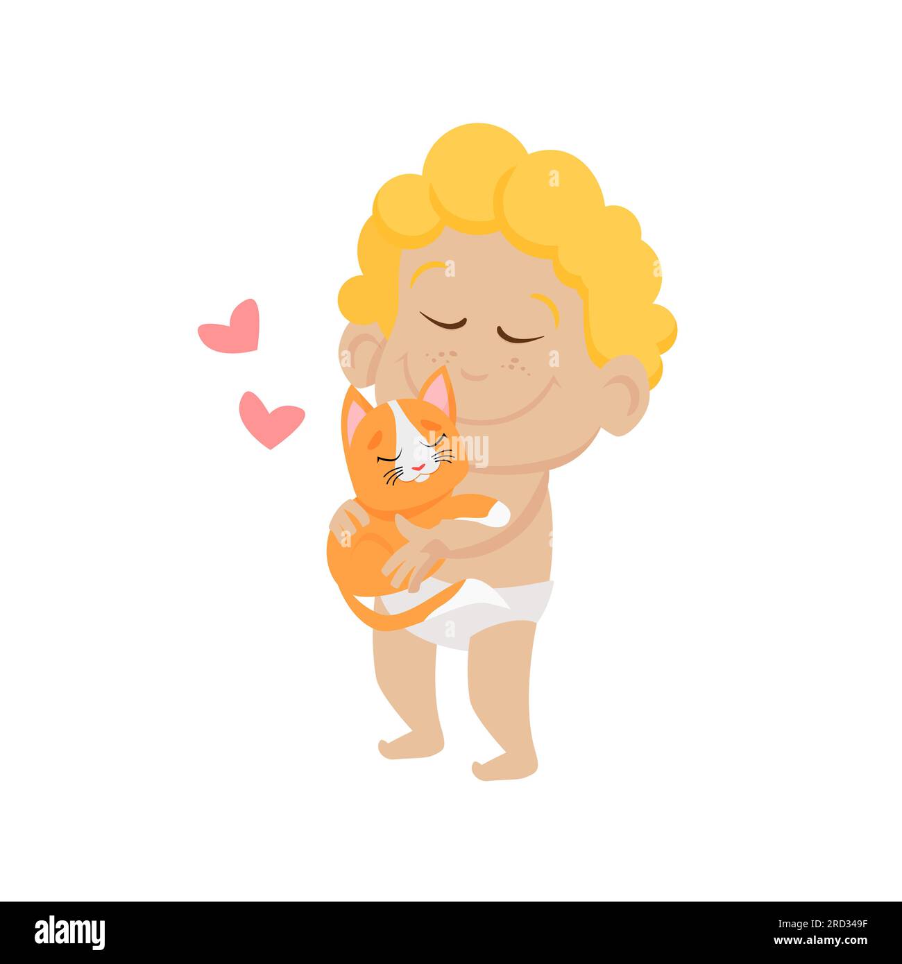Cute baby cupid hugging red kitten Stock Vector Image & Art - Alamy