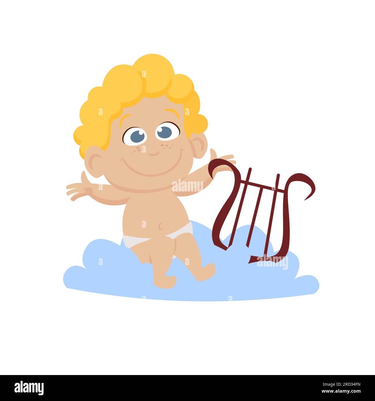 Cheerful little cherub playing harp on cloud Stock Vector Image & Art ...
