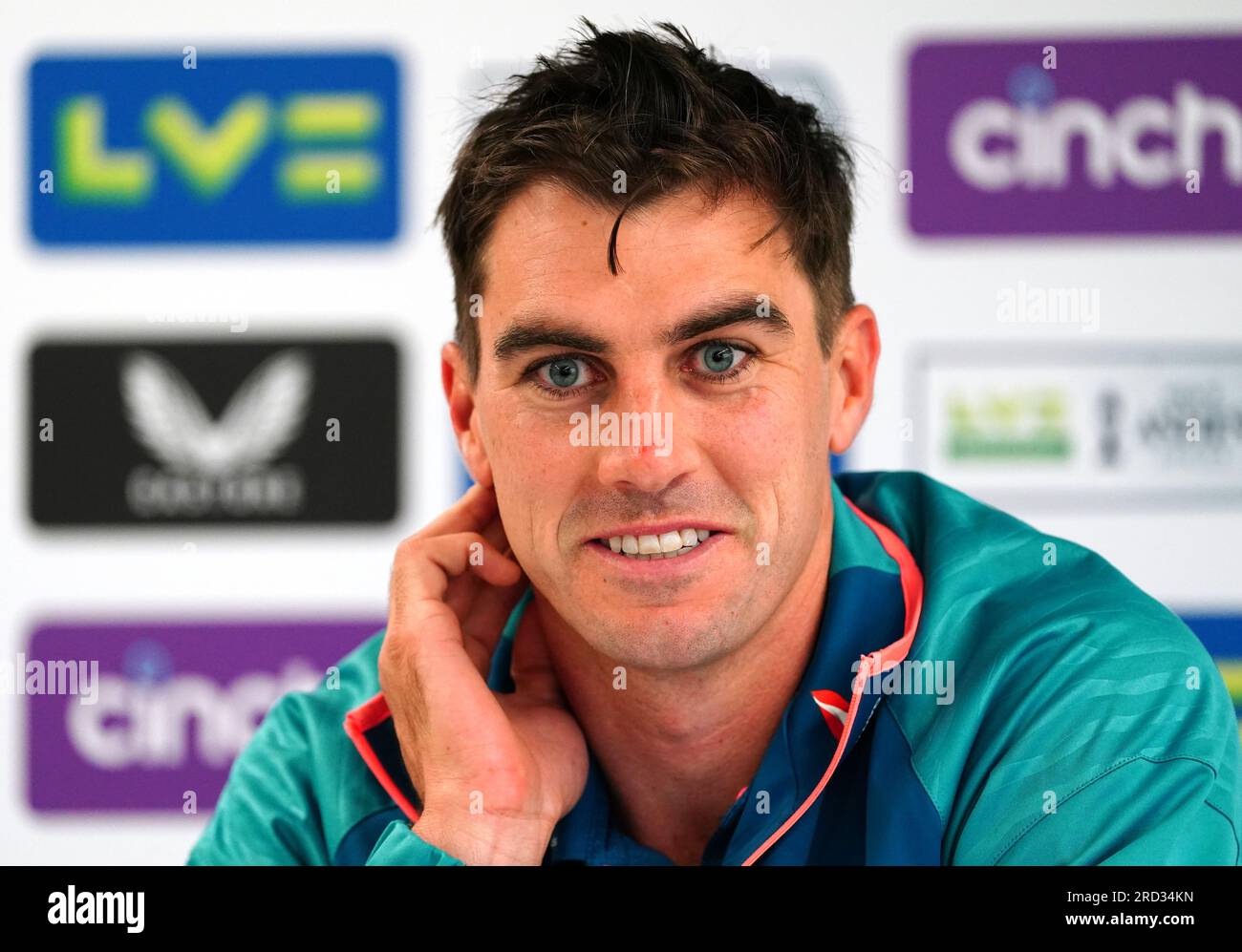 Australia's Pat Cummins during a press conference at the Emirates Old ...