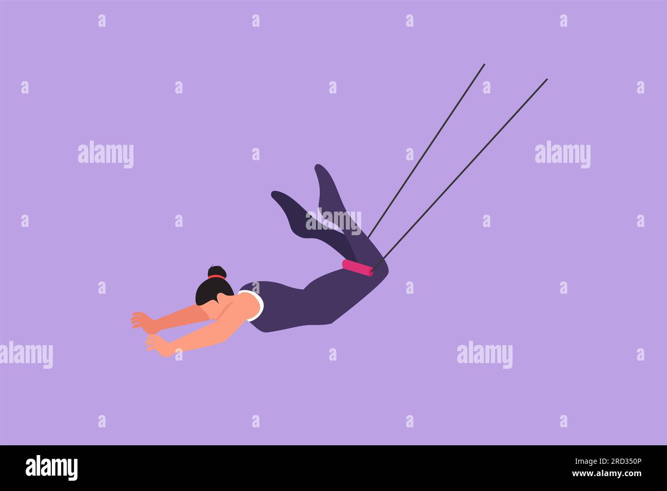 Graphic flat design drawing female acrobat performs on trapeze with ...