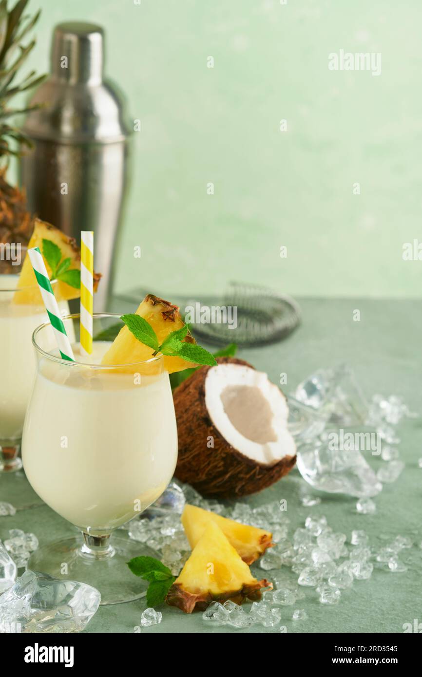Pina Colada. Traditional caribbean cocktail from rum, pineapple juice ...