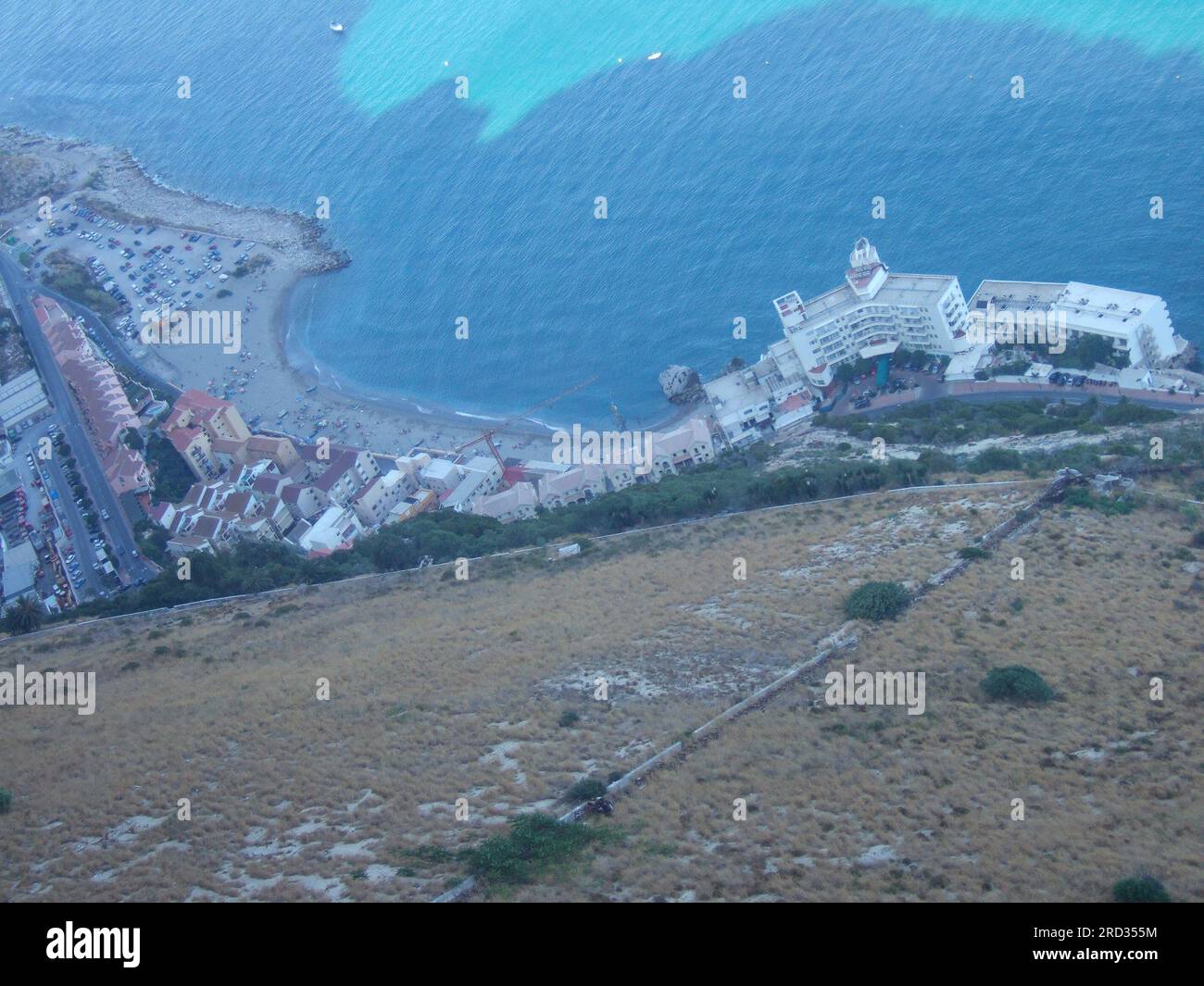 Gibraltar coast with some houses and beach photographed from the Rock ...