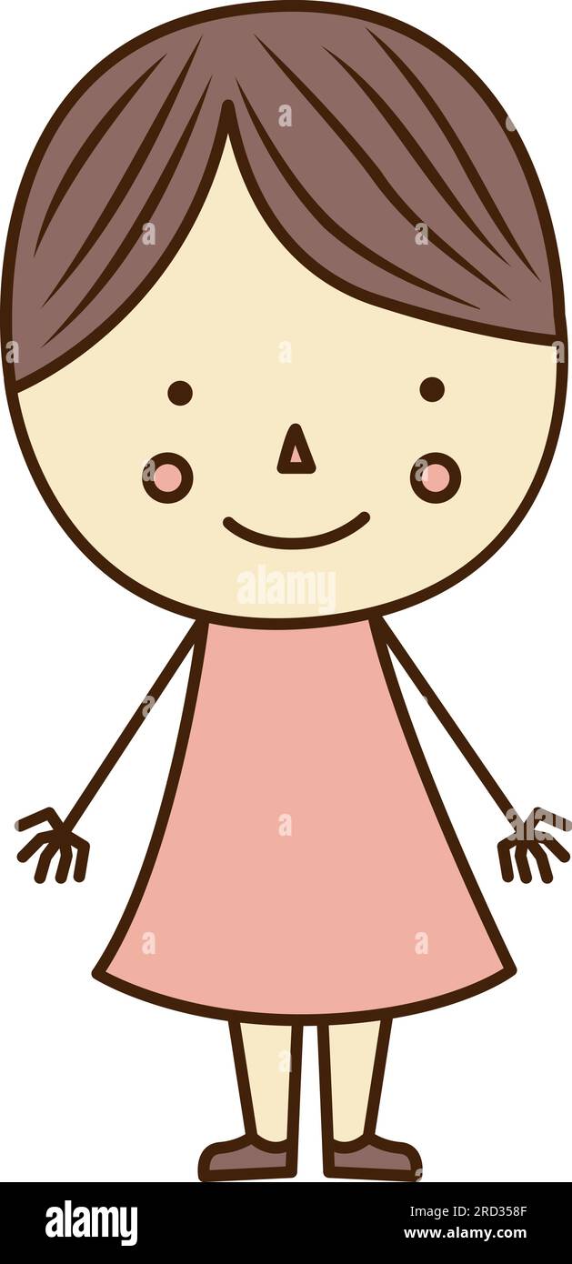 Vector cartoon child with Pink clothes icon. Vector Girl with well ...