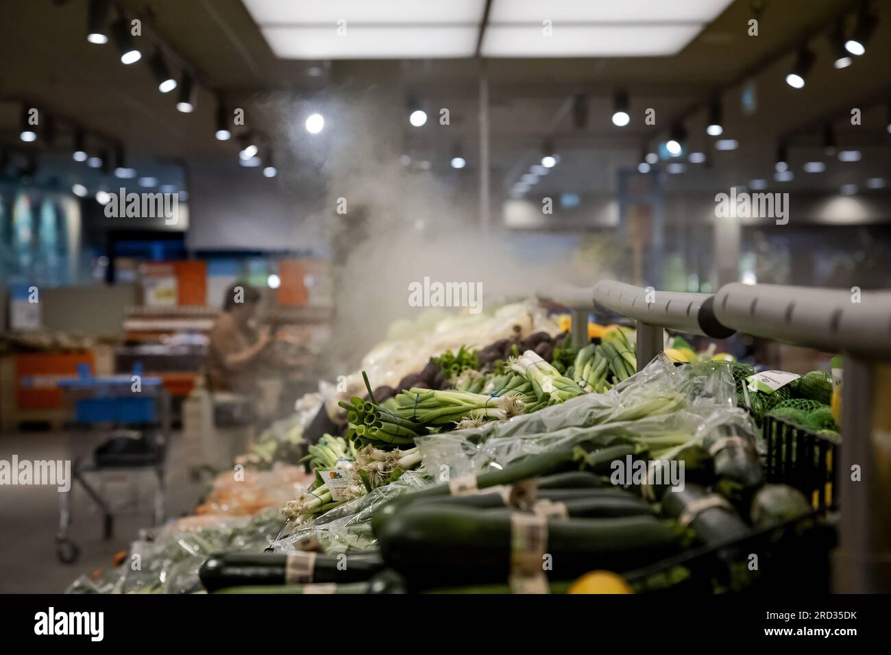 AMSTERDAM - Dry misting in the fresh department in an Albert Heijn ...