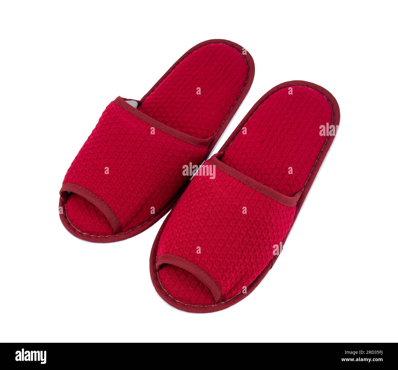 New textile women's house red slippers isolated on white background ...
