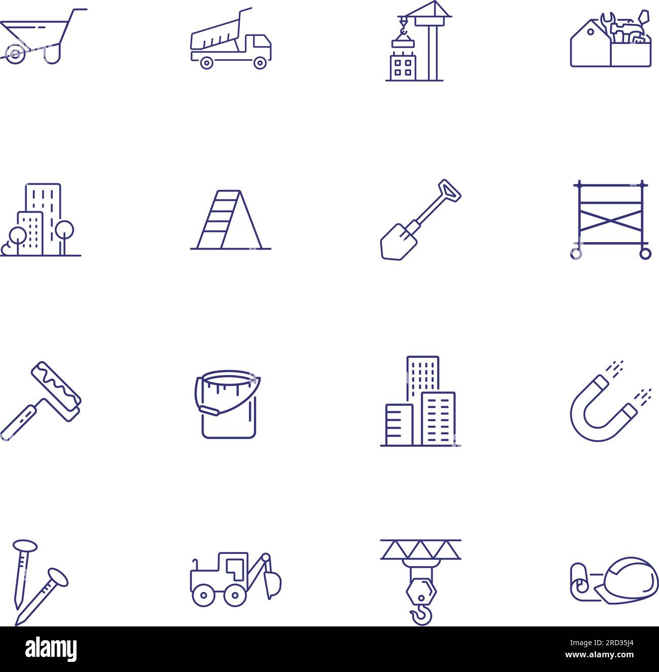 Housebuilding line icon set. Dump truck, scaffold Stock Vector Image ...