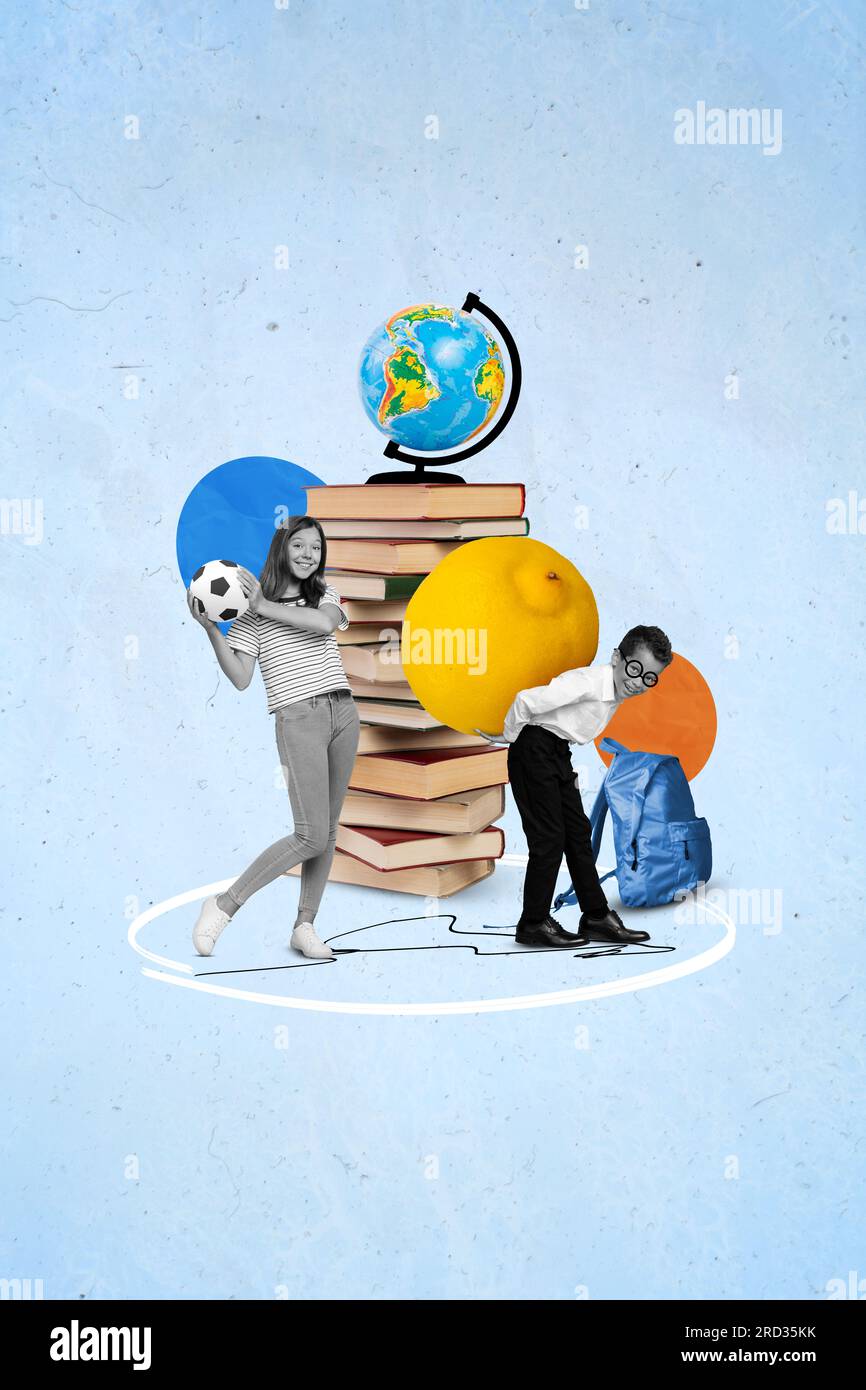 Poster banner advert collage of two schoolchildren boy girl showing ...