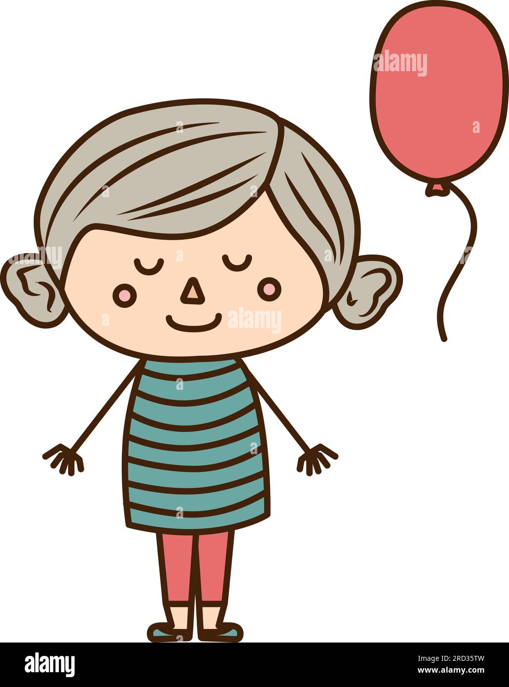 Vector cartoon Girl With Red Ballon icon. Vector child with gray hair ...